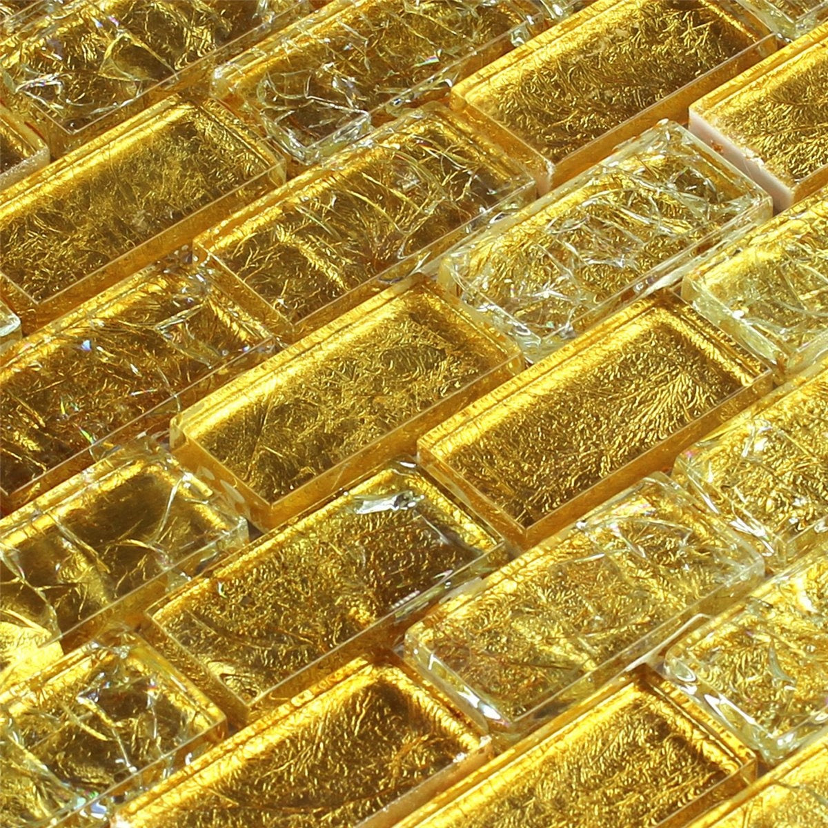 Alexandra Gold Frosted Glass Brick Mosaic Tile 30x30cm | Luxury Tiles UK