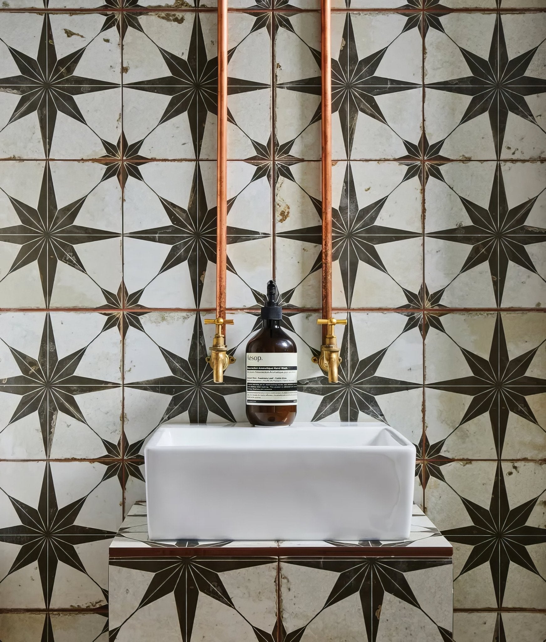 Astral Black Star Floor and Wall Tile 45x45cm | Luxury Tiles UK