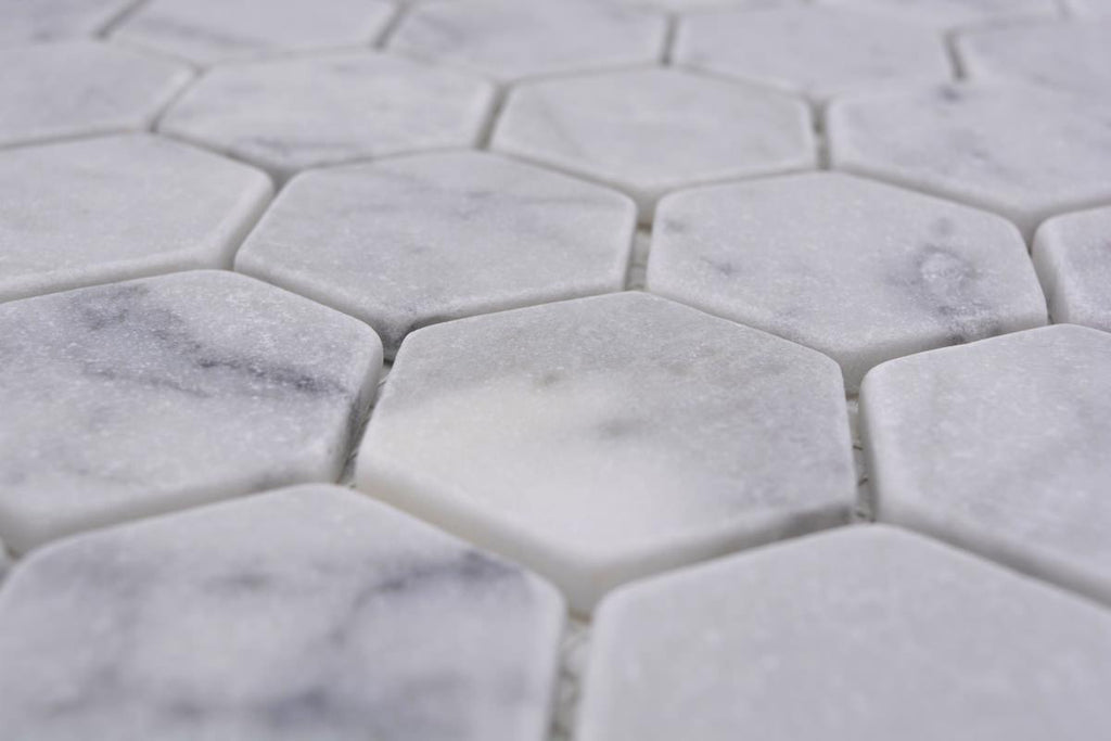 Athena White Satin Hexagon Marble Mosaic Indoor Floor & Wall Tile ...