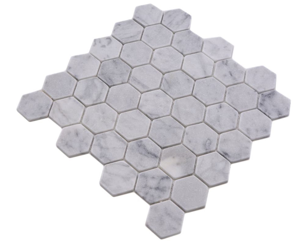 Athena White Satin Hexagon Marble Mosaic Indoor Floor & Wall Tile ...