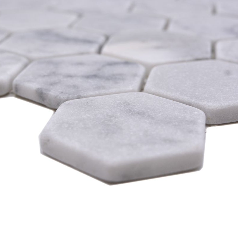 Athena White Satin Hexagon Marble Mosaic Indoor Floor & Wall Tile ...