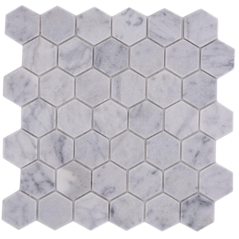 Athena White Satin Hexagon Marble Mosaic Indoor Floor & Wall Tile ...