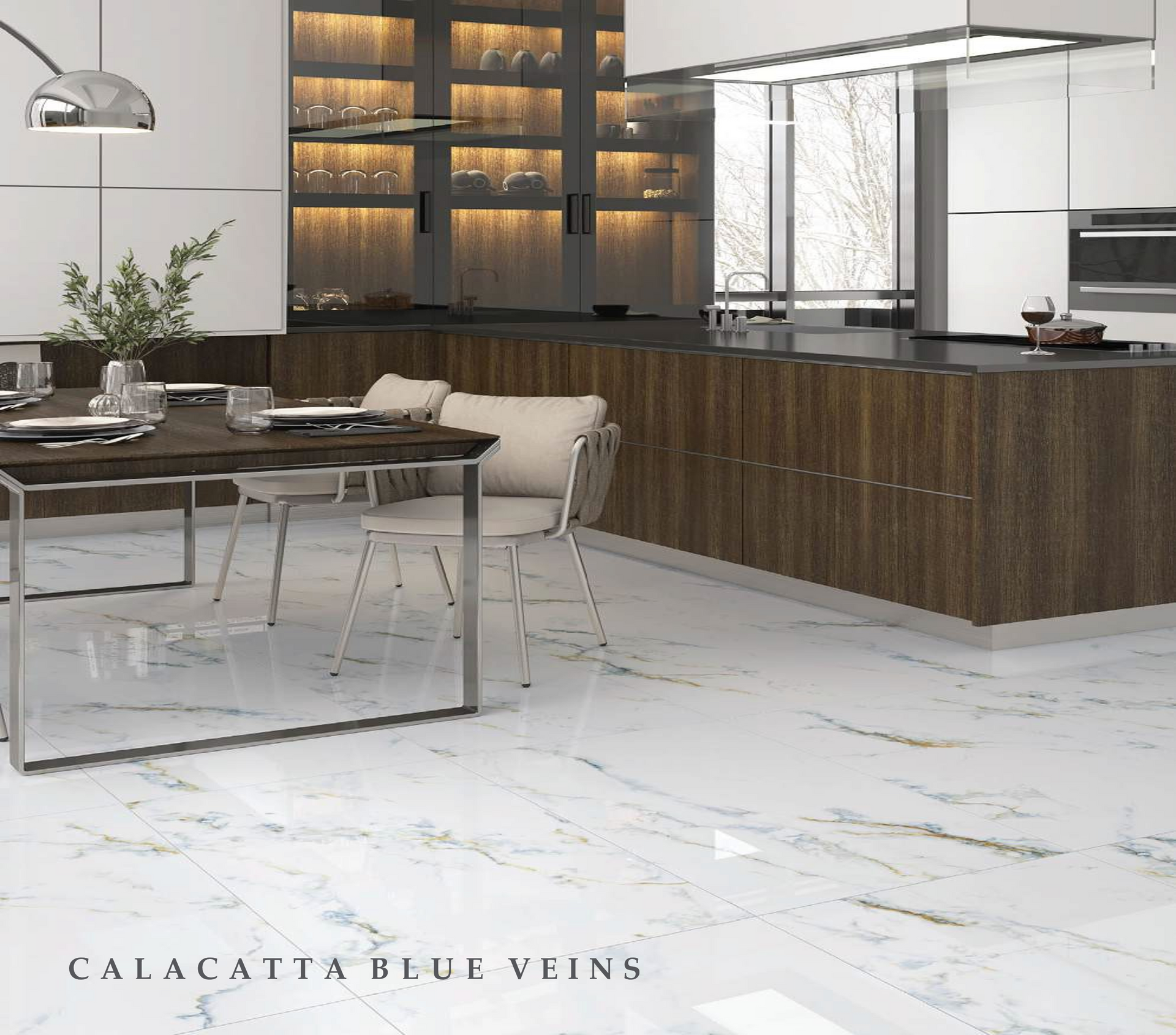 Calacatta White Blue Veins Marble Effect Porcelain Tiles 60x120 cm