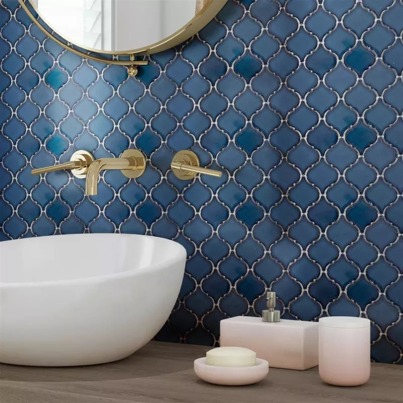 Ceramic Mosaic Cobalt Blue Arabesque Tiles | Luxury Tiles UK