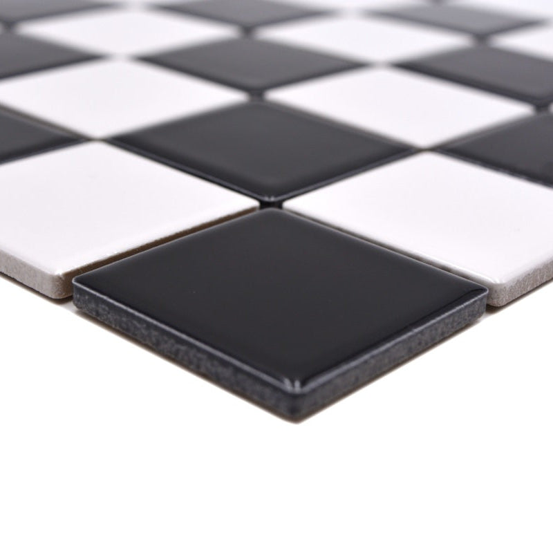 Chatsworth Gloss Black & White Checkerboard Mosaic Tile Sheet | Luxury ...