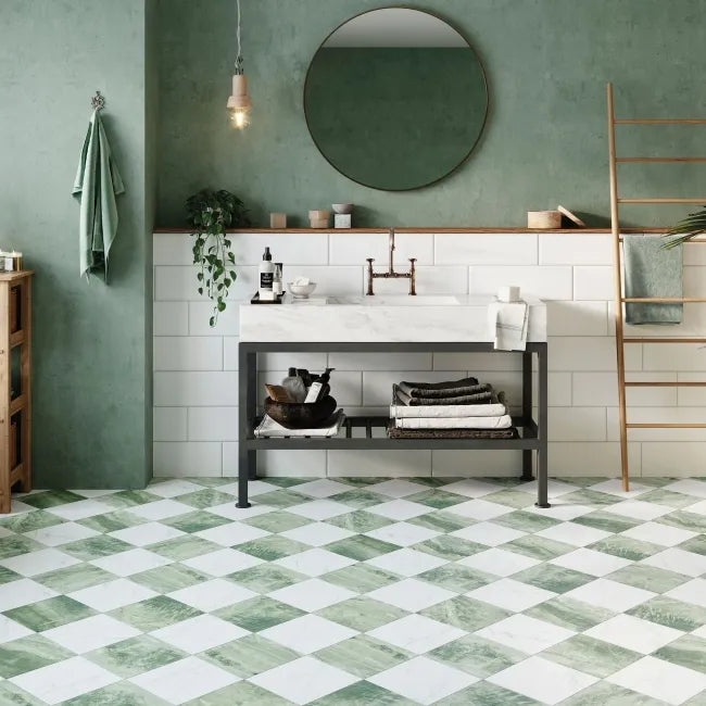 Chequered Green Marble Effect Floor & Wall Tile 44x44cm | Luxury Tiles UK