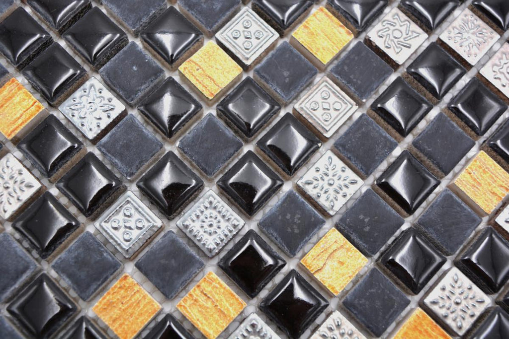 Noir Black Tombfire Glass Mosaic Tile | Luxury Tiles UK