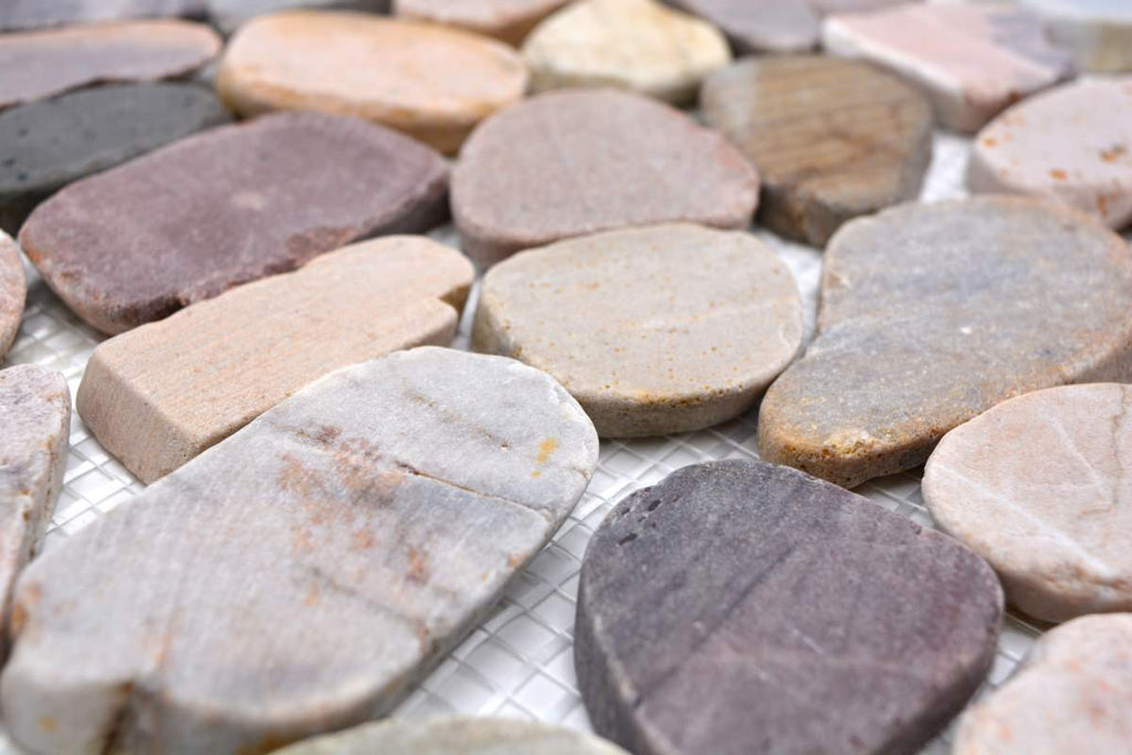 Riverstone Natural Oyster | Round Flat Pebble Mosaic | Luxury Tiles UK