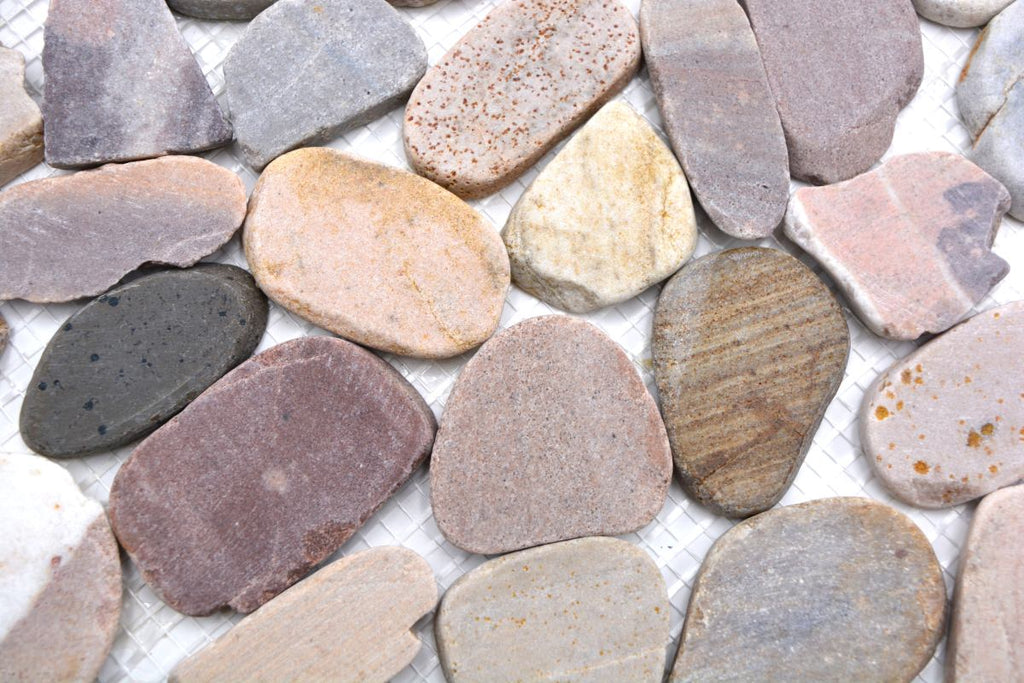 Riverstone Natural Oyster | Round Flat Pebble Mosaic