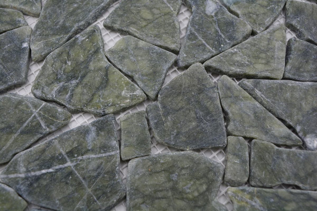 Verde Green Marble Cracked Flat Pebble Mosaic
