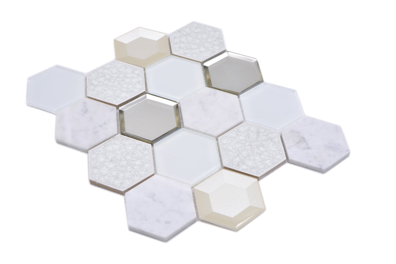 World Hexagon White Marble Mosaic Tile
