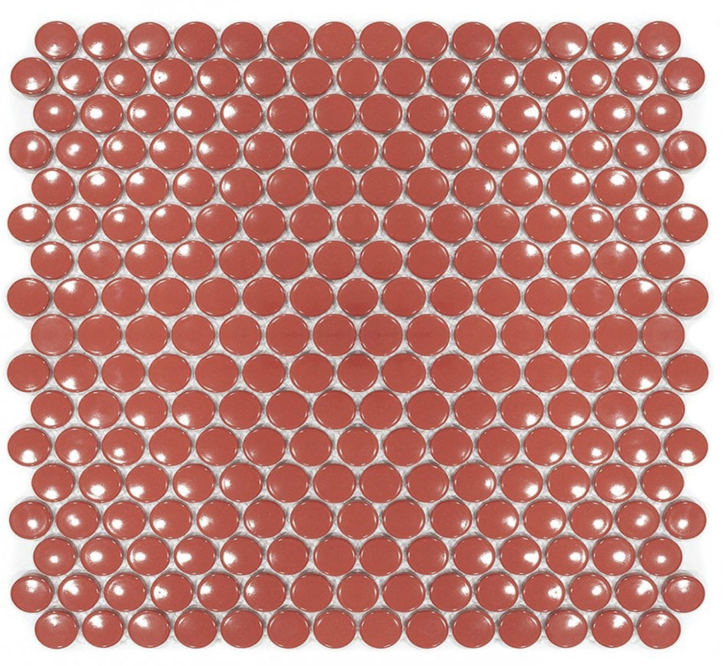 Cherry Red Penny Button Mosaic Tile 300x300mm