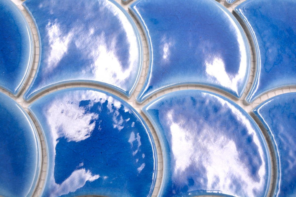 Gelato Sea Blue Scallop Mosaic Porcelain Tile | Luxury Tiles UK
