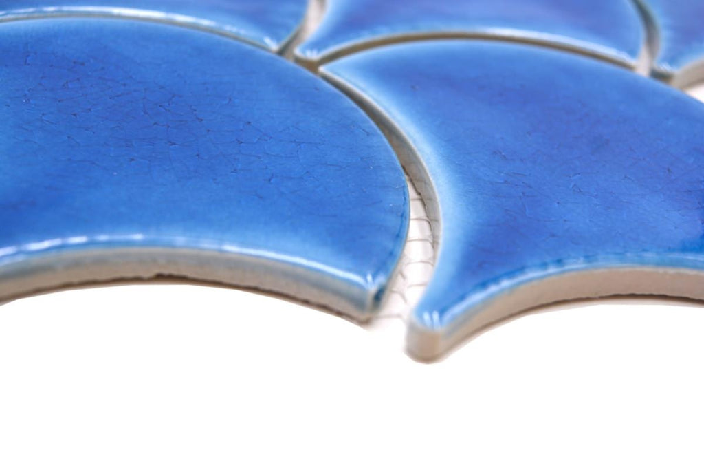 Gelato Sea Blue Scallop Mosaic Porcelain Tile | Luxury Tiles UK