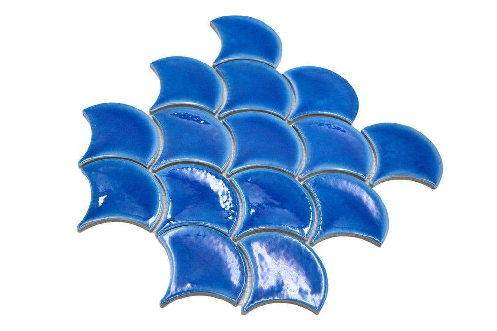 Gelato Sea Blue Scallop Mosaic Porcelain Tile | Luxury Tiles UK
