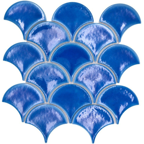 Gelato Sea Blue Scallop Mosaic Porcelain Tile | Luxury Tiles UK