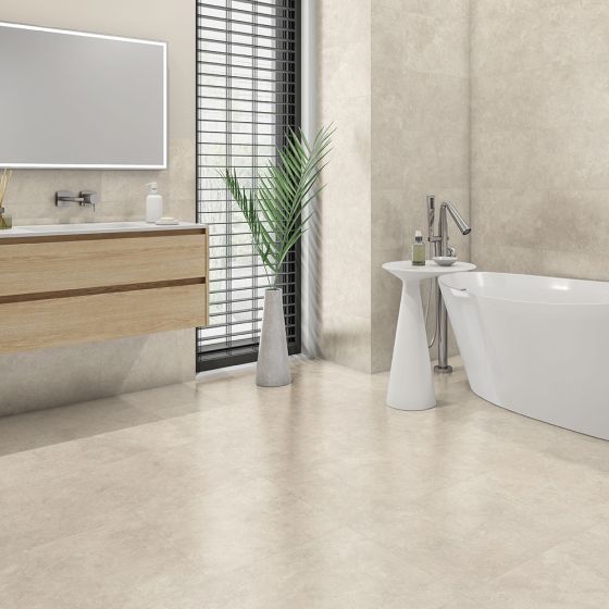 Andalusia Greige Stone Effect Matt Porcelain Floor Tile - 450mm x 450mm ...