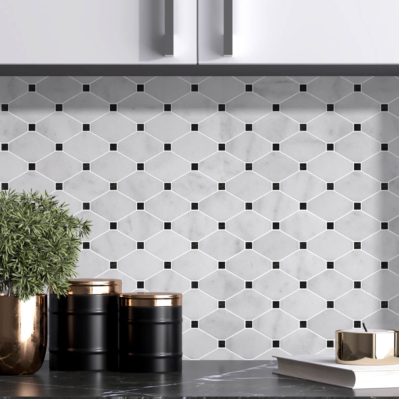 Carrara White Honed Diamond Marble Mosaic | Luxury Tiles UK