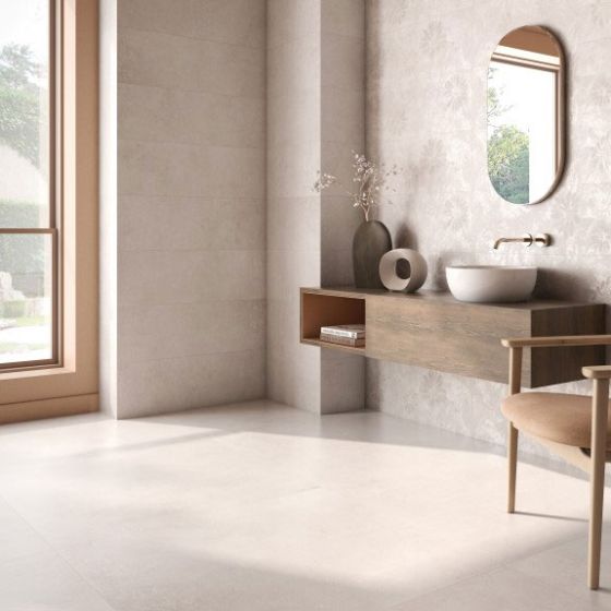 Darwin Cream Stone Effect Matt Porcelain Floor Tile - 450mm x 450mm ...