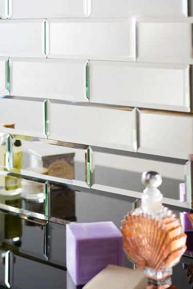Dior Glass Mirror Brick Metro Slim 10x30cm Tile 5mm | Luxury Tiles UK