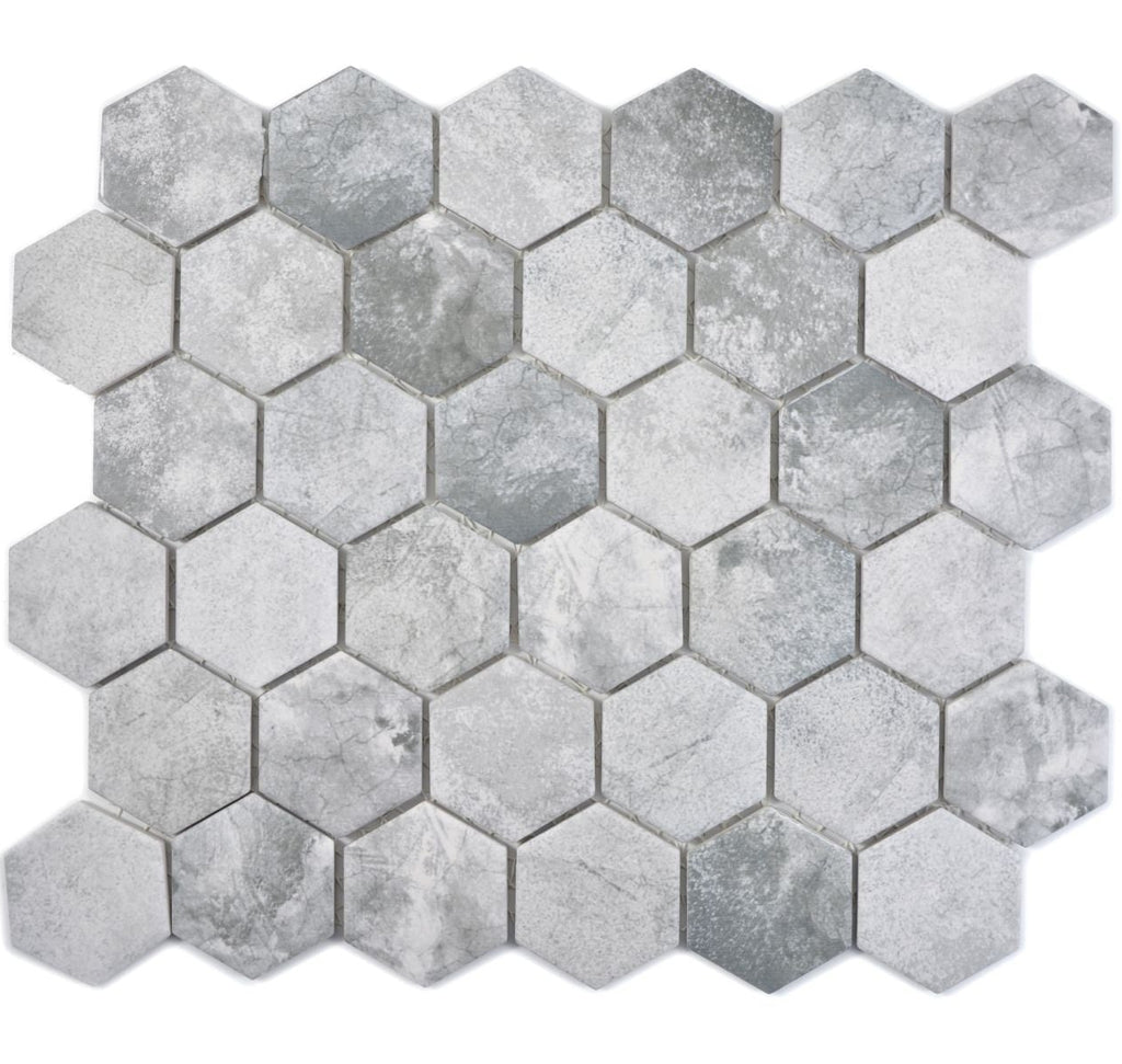 Hexagon Grey Stone Effect Mosaic Tile | Luxury Tiles UK