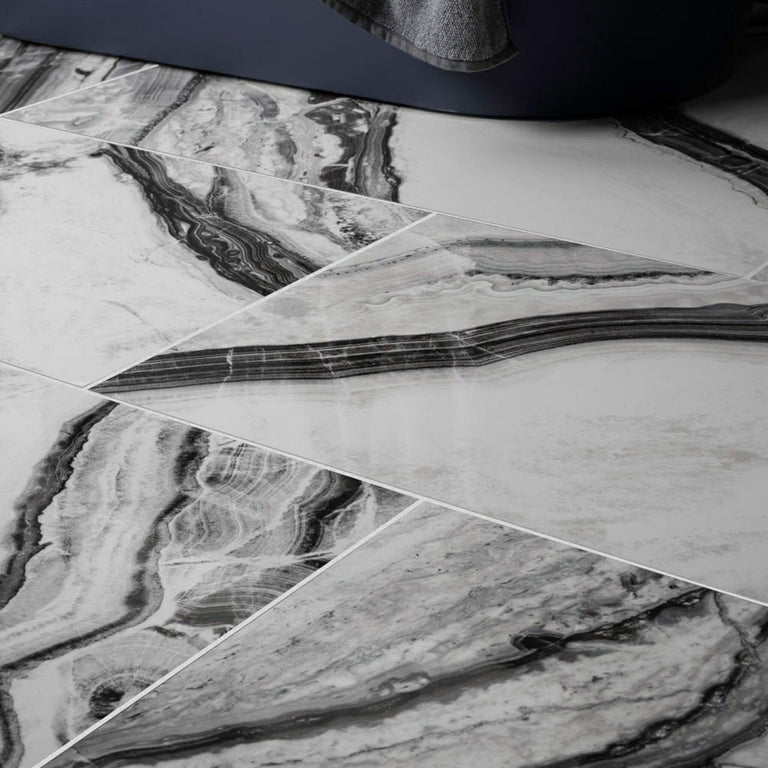 Milan High Polish 600x1200mm Marble Effect Tile | Luxury Tiles UK