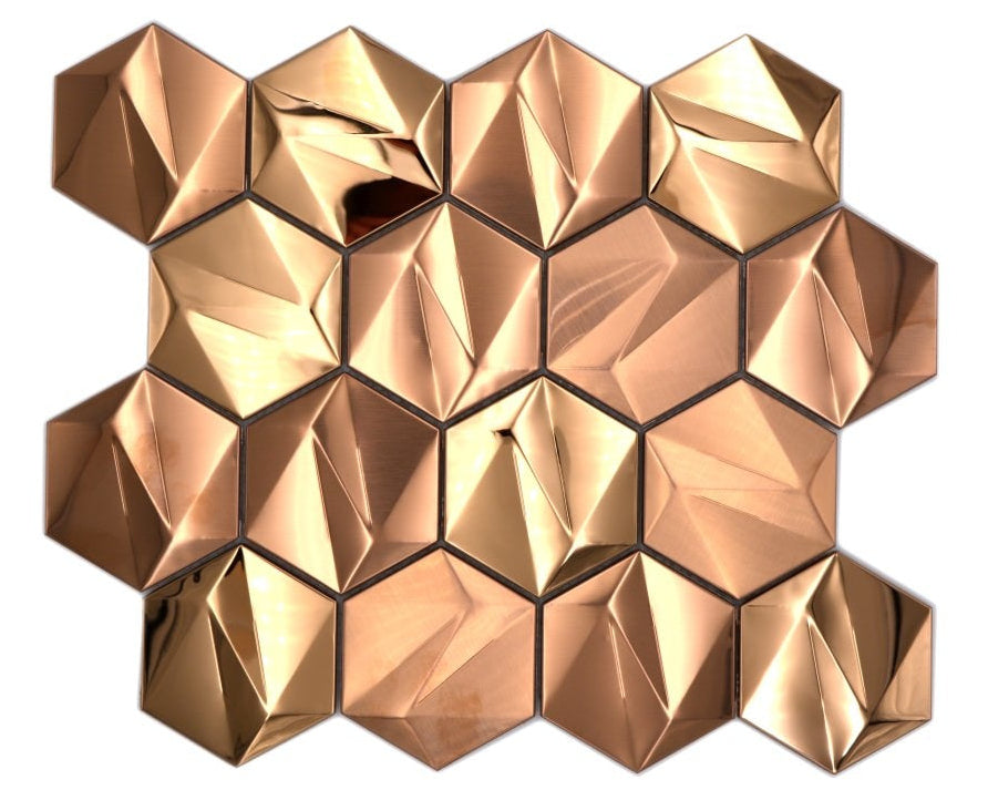 Rose Gold Metal 3D Hexagon Mosaic 25x29 cm | Luxury Tiles UK